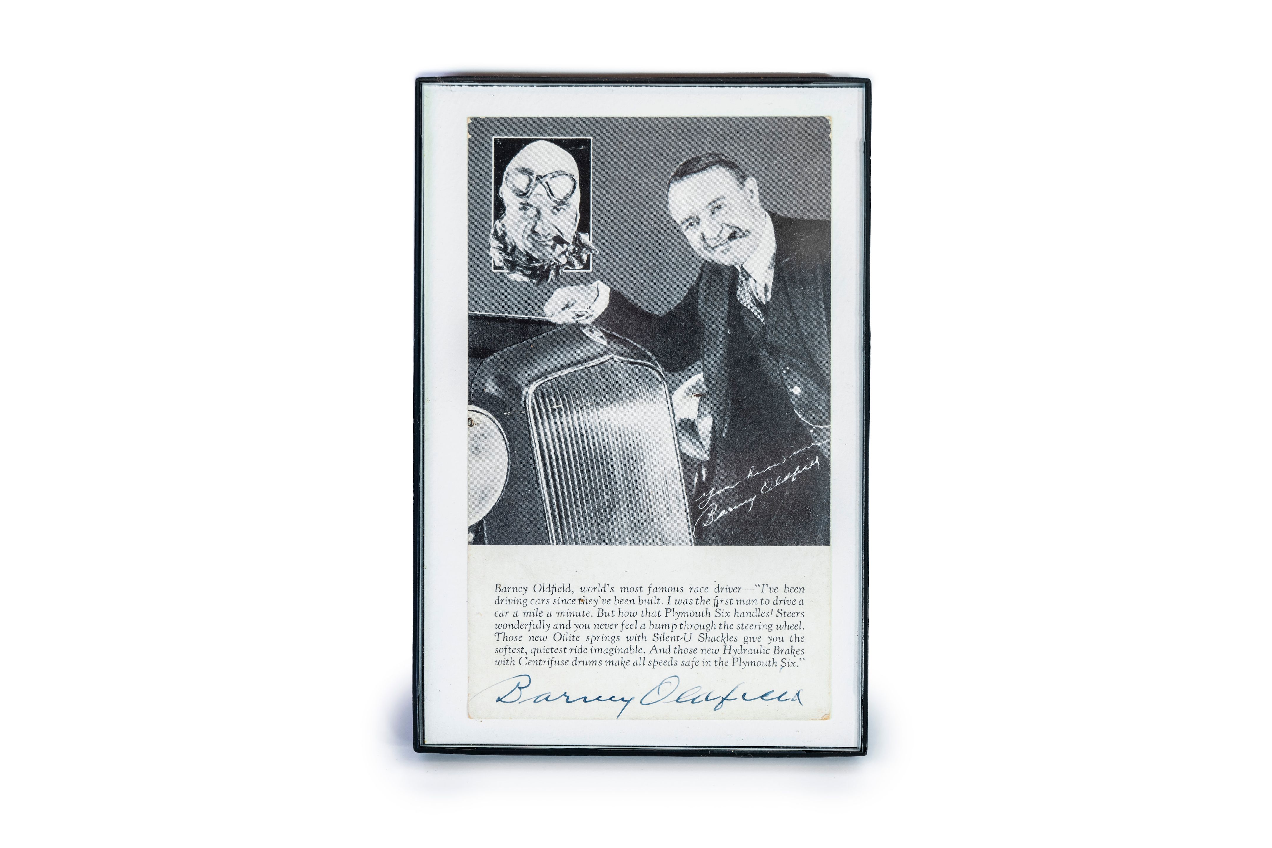 Bonhams Cars : A Barney Oldfield autographed Plymouth Six advertisement ...
