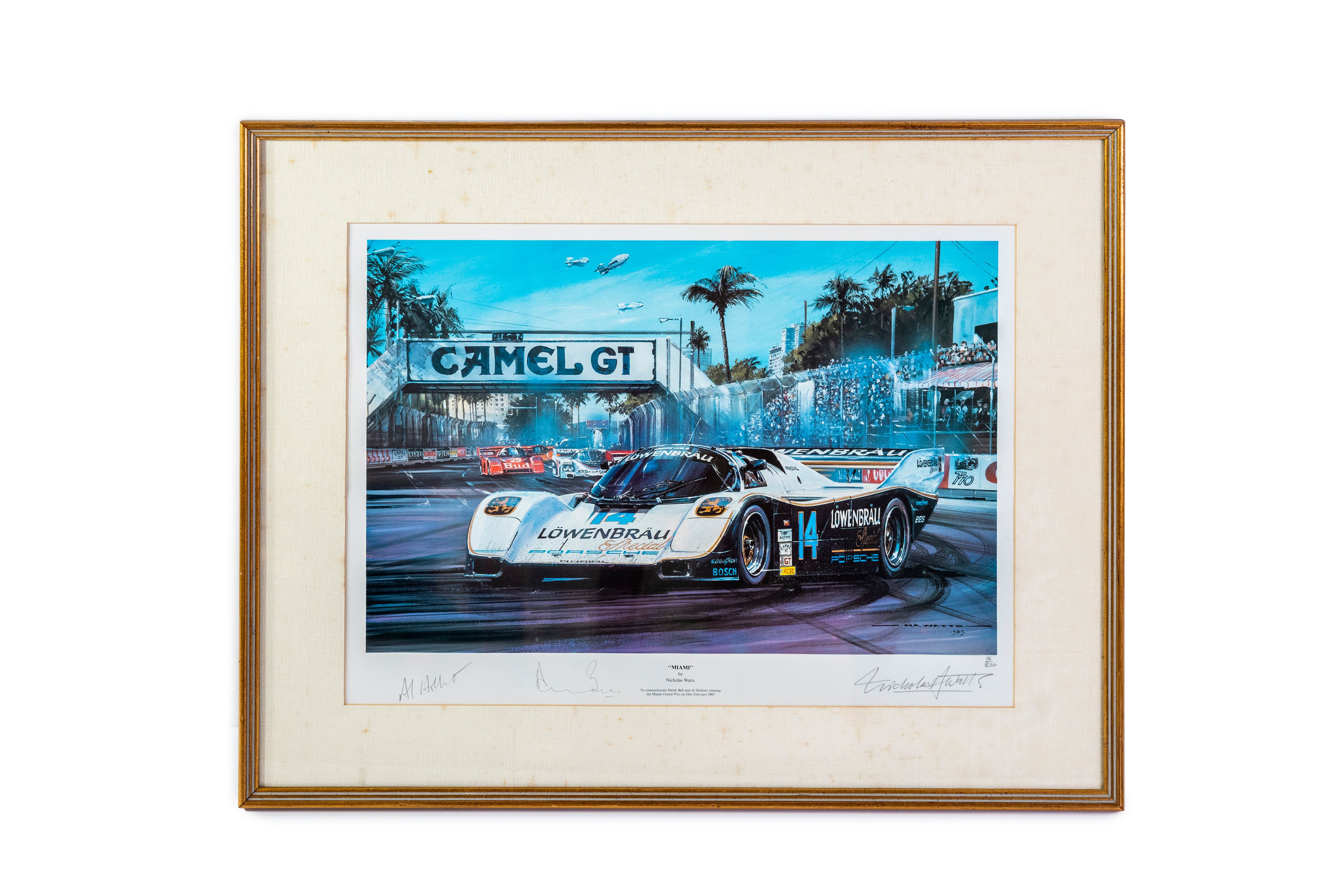 Bonhams Cars : "Miami," signed print by Nicholas Watts, Al Holbert and ...