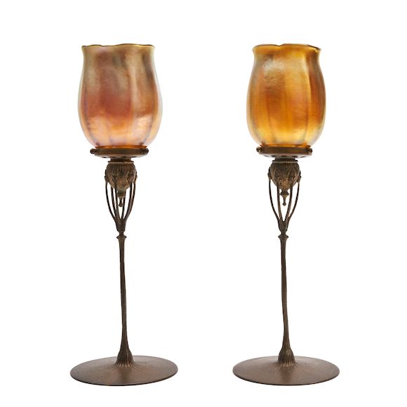 Bonhams Skinner : PAIR OF TIFFANY STUDIOS CANDLESTICKS WITH GOLD ...