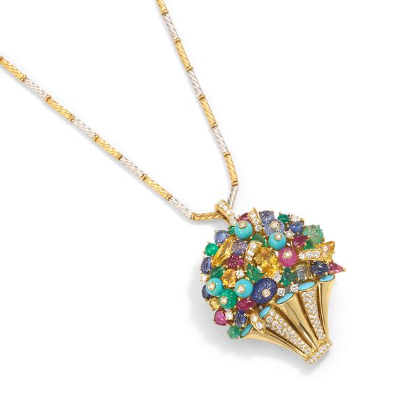 Bonhams : AN 18K GOLD, DIAMOND AND GEM-SET ENHANCER PENDANT, WITH TWO ...