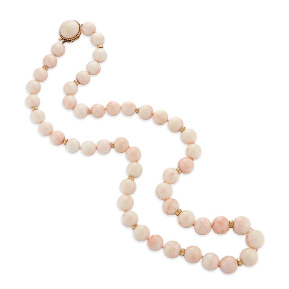 Bonhams Skinner : AN ANGEL SKIN CORAL BEAD NECKLACE