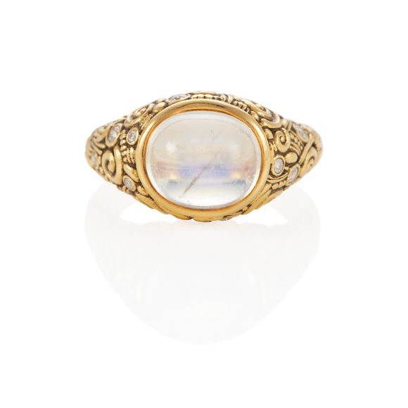 Bonhams : ALEX SEPKUS: 18K GOLD, MOONSTONE AND DIAMOND RING