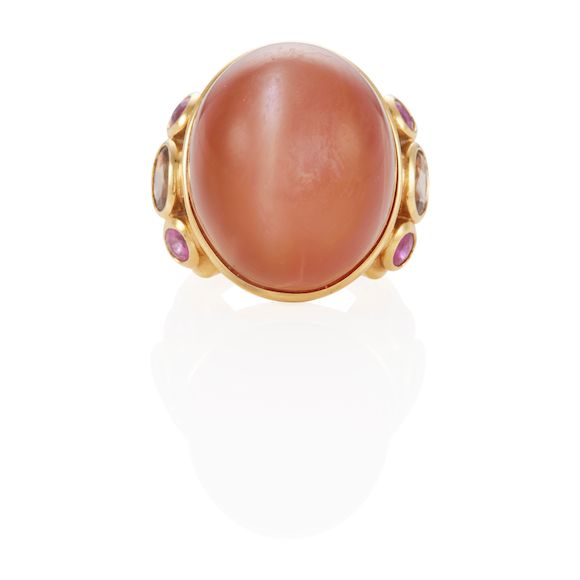 Bonhams : BARRY BRINKER: 18K GOLD, CAT'S EYE MOONSTONE, RUBY AND ...