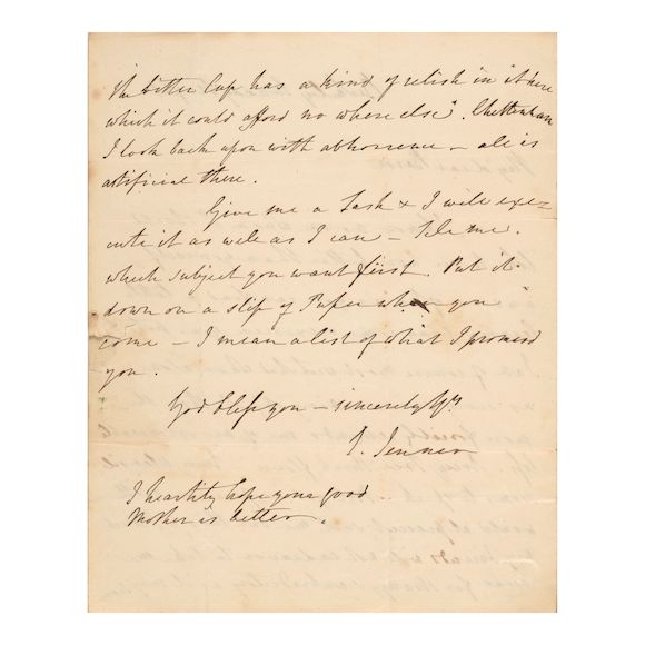 Bonhams : A POIGNANT LETTER ON THE LOSS OF HIS WIFE. JENNER, EDWARD ...