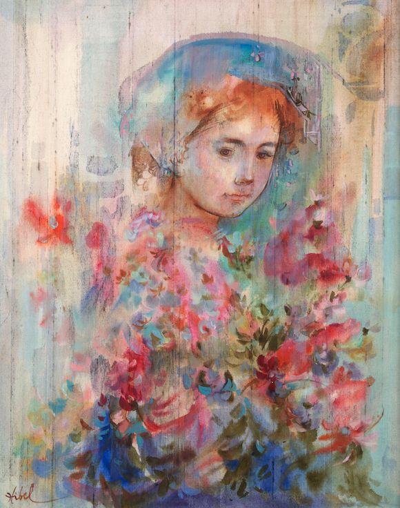 Bonhams Skinner : EDNA HIBEL (American, 1917-2014) Woman with Flowers