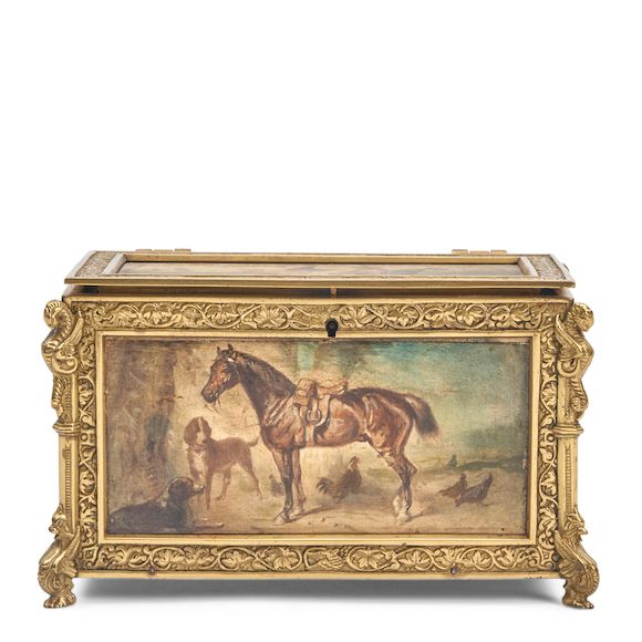 Bonhams Skinner : Bronze Framed Casket with Painted Panels, 19th century,