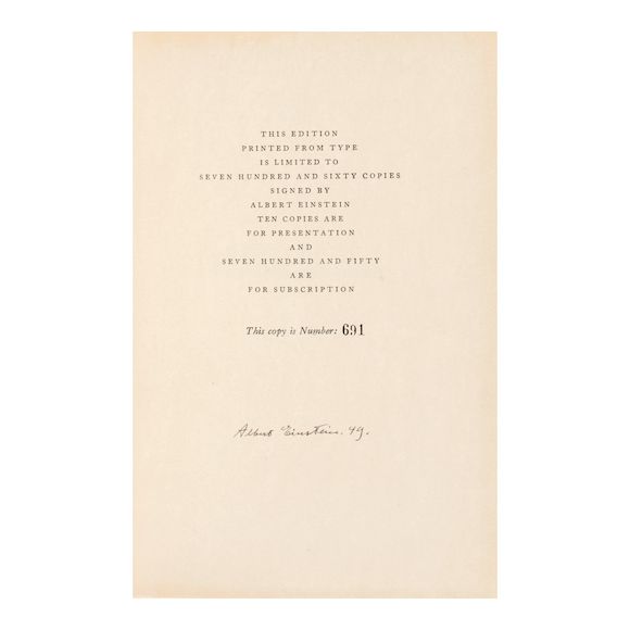 Bonhams : FINE COPY OF EINSTEIN'S SIGNED "INTELLECTUAL BIOGRAPHY ...