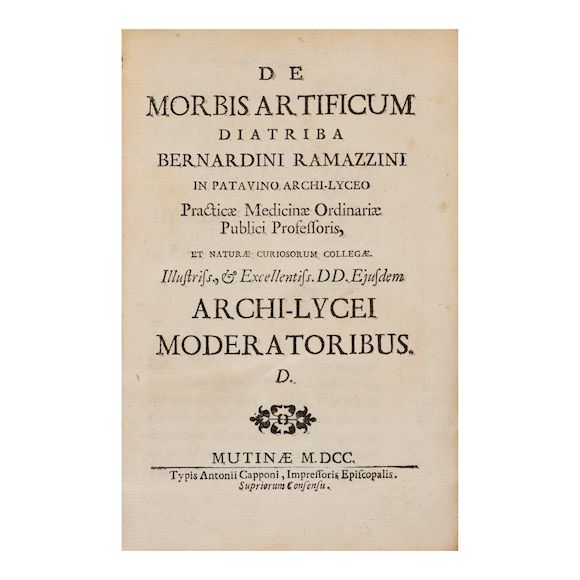 Bonhams : RAMAZZINI, BERNARDINO. 1633-1714. De morbis artificum ...