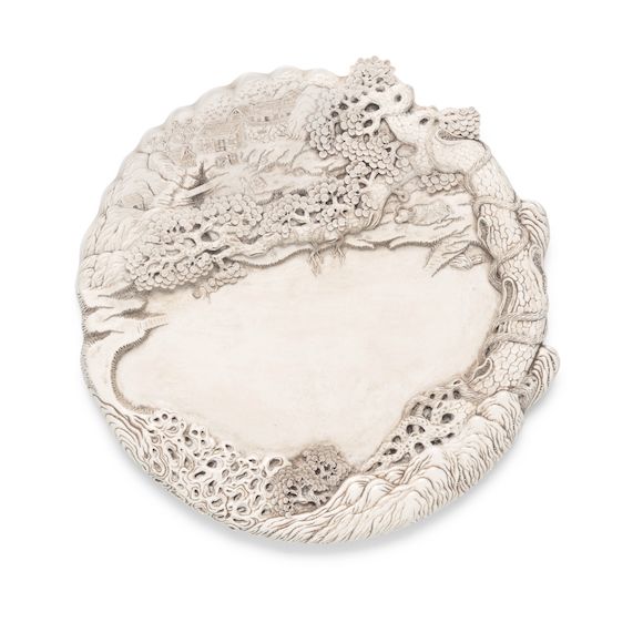 Bonhams : A CARVED BISCUIT PORCELAIN INKSTONE Late Qing dynasty ...