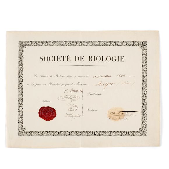 Bonhams : THE FOUNDING OF THE SOCIETE DE BIOLOGIE. RAYER, PIERRE ...