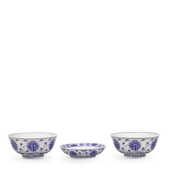 Bonhams : THREE BLUE AND WHITE 'LOTUS' WARES Guangxu marks and of the ...