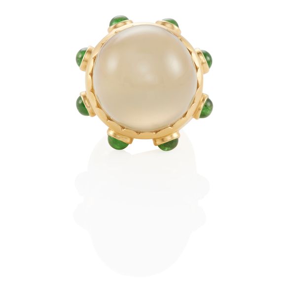 Bonhams : BARRY BRINKER: 18K GOLD, MOONSTONE AND GARNET RING