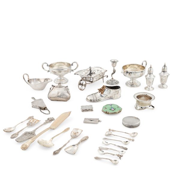 Bonhams Skinner : ASSORTED GROUP OF SILVER FLATWARE AND TABLEWARE
