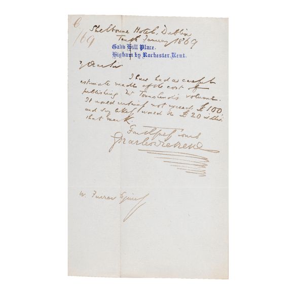 Bonhams : DICKENS ON THE POSTHUMOUS PUBLICATION OF TOWNSHEND'S ...