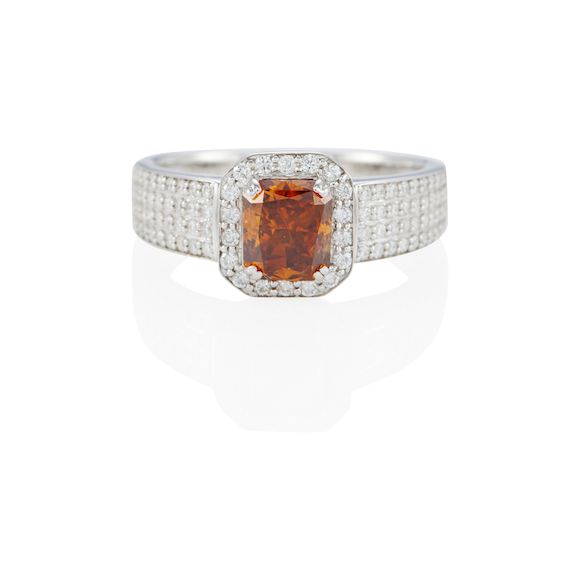 Bonhams : 18K WHITE GOLD, FANCY DEEP REDDISH ORANGE DIAMOND AND DIAMOND ...