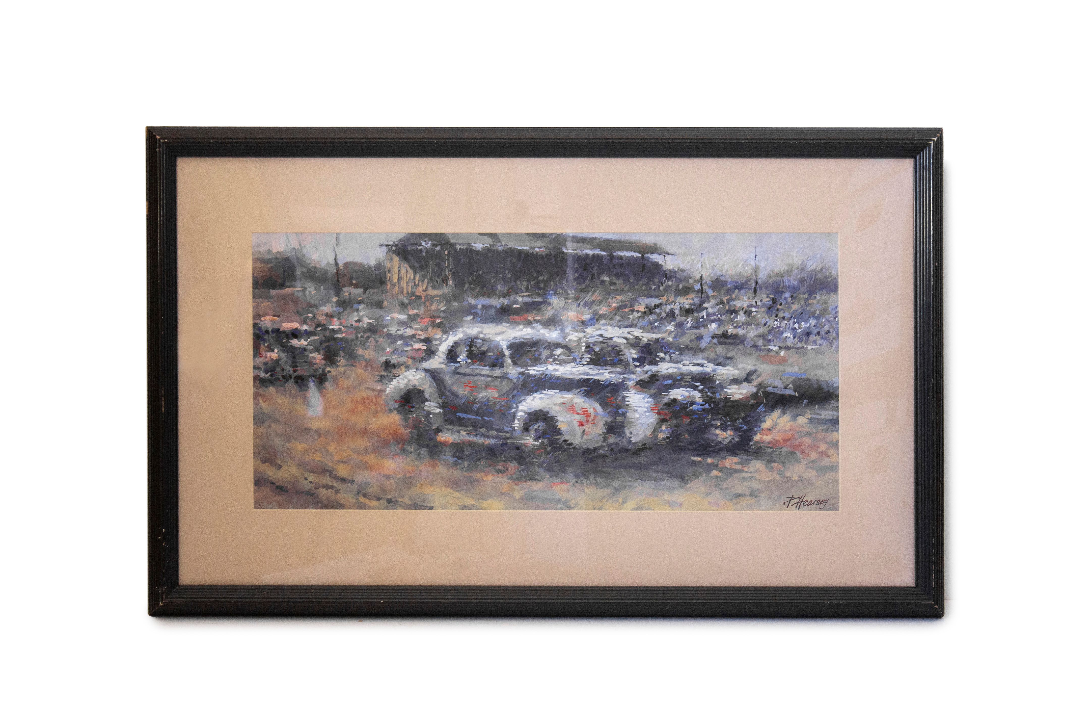 Bonhams Cars : 'Flathead coupes racing,' acrylic painting by Peter Hearsey,