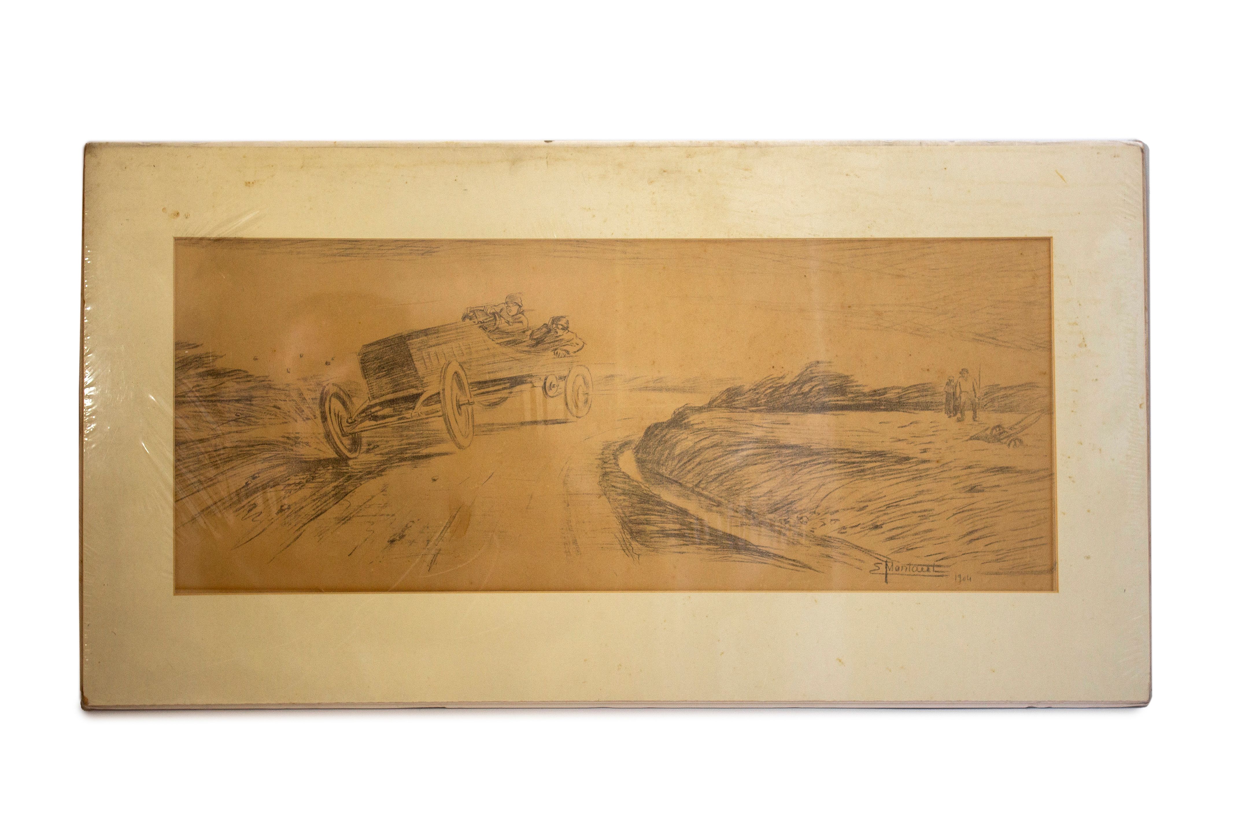 Bonhams Cars : A rare, original, graphite illustration of an early race ...