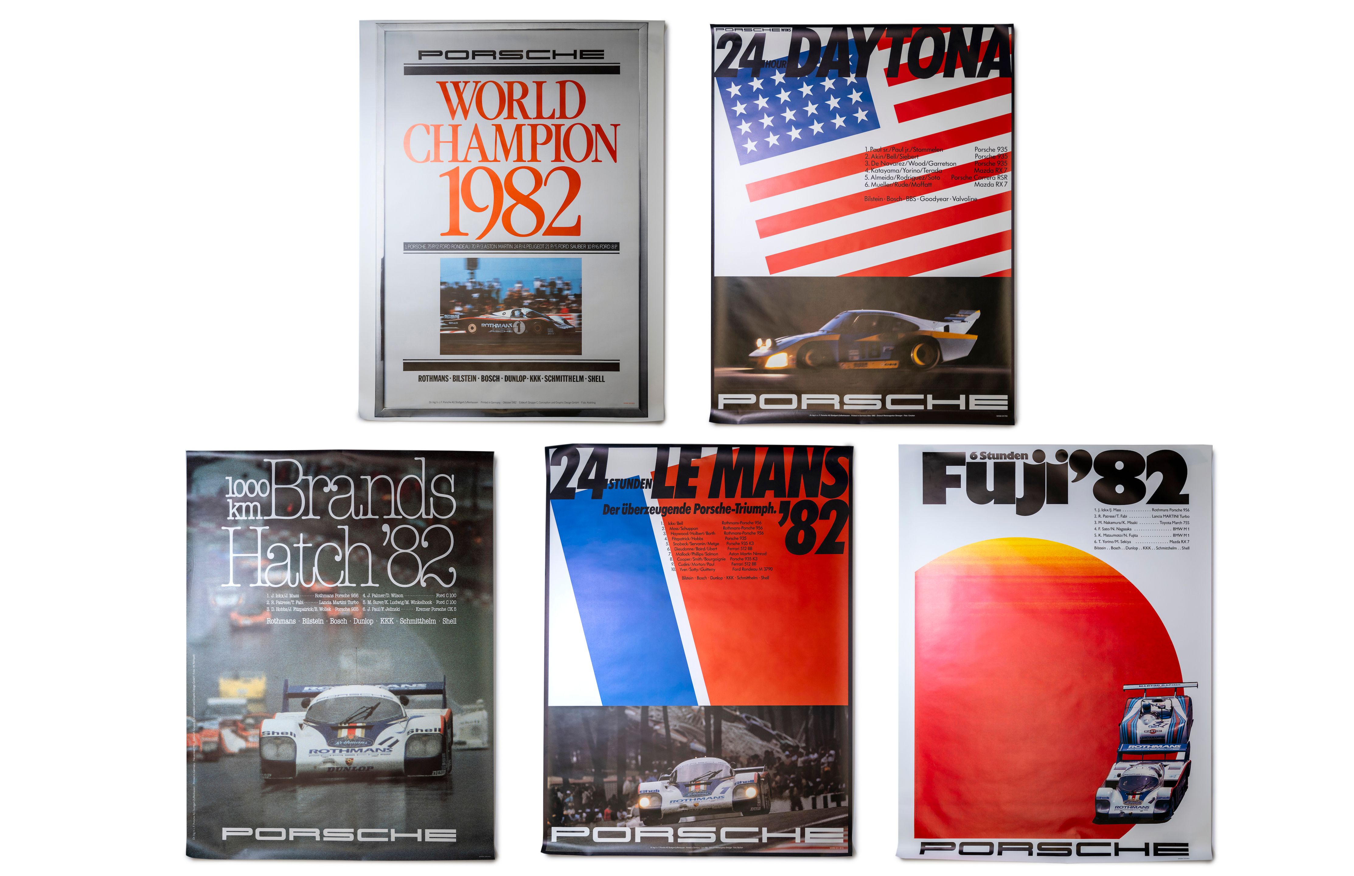 Bonhams Cars : A grouping of 5 Factory Porsche racing event posters ...