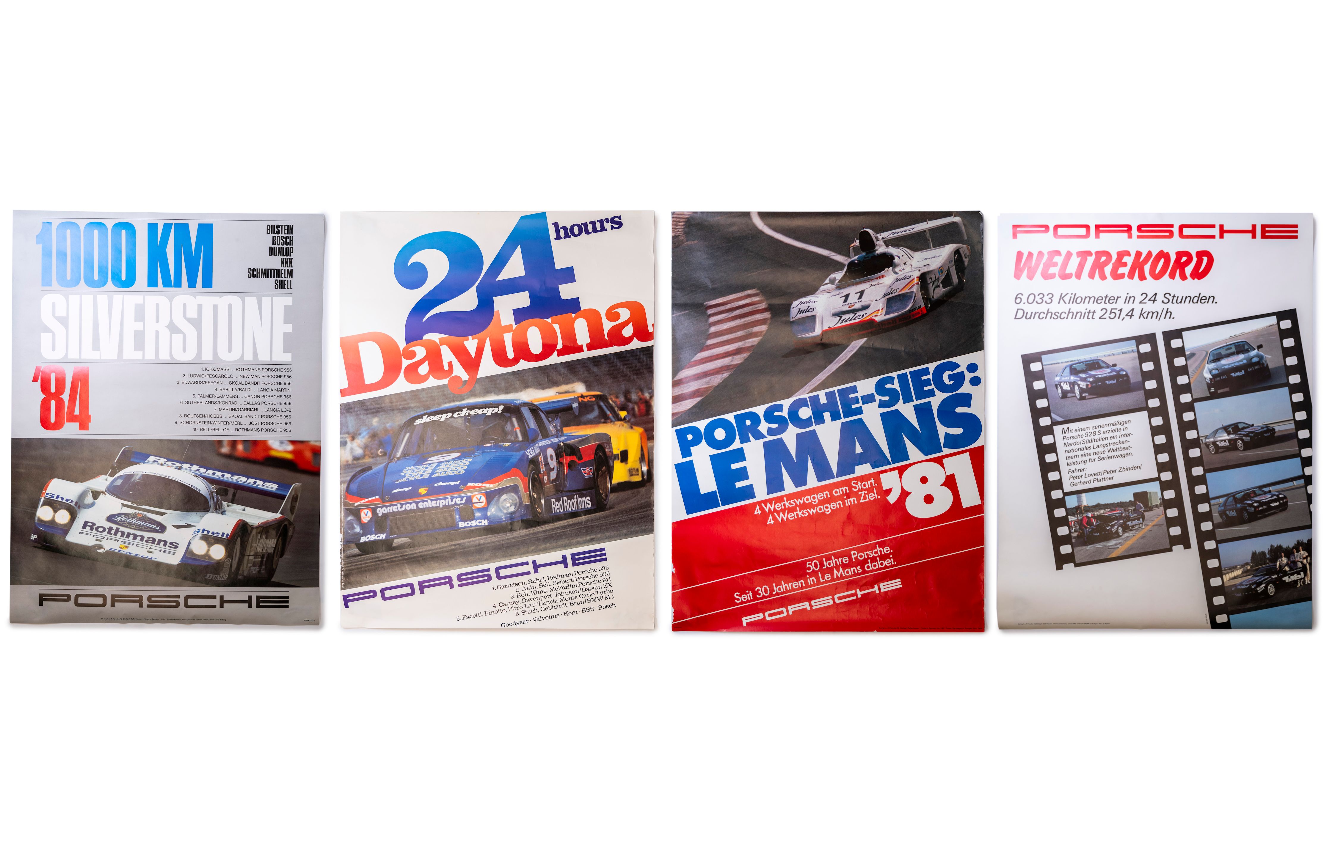 Bonhams Cars : A grouping of 4 Factory Porsche racing event posters ...