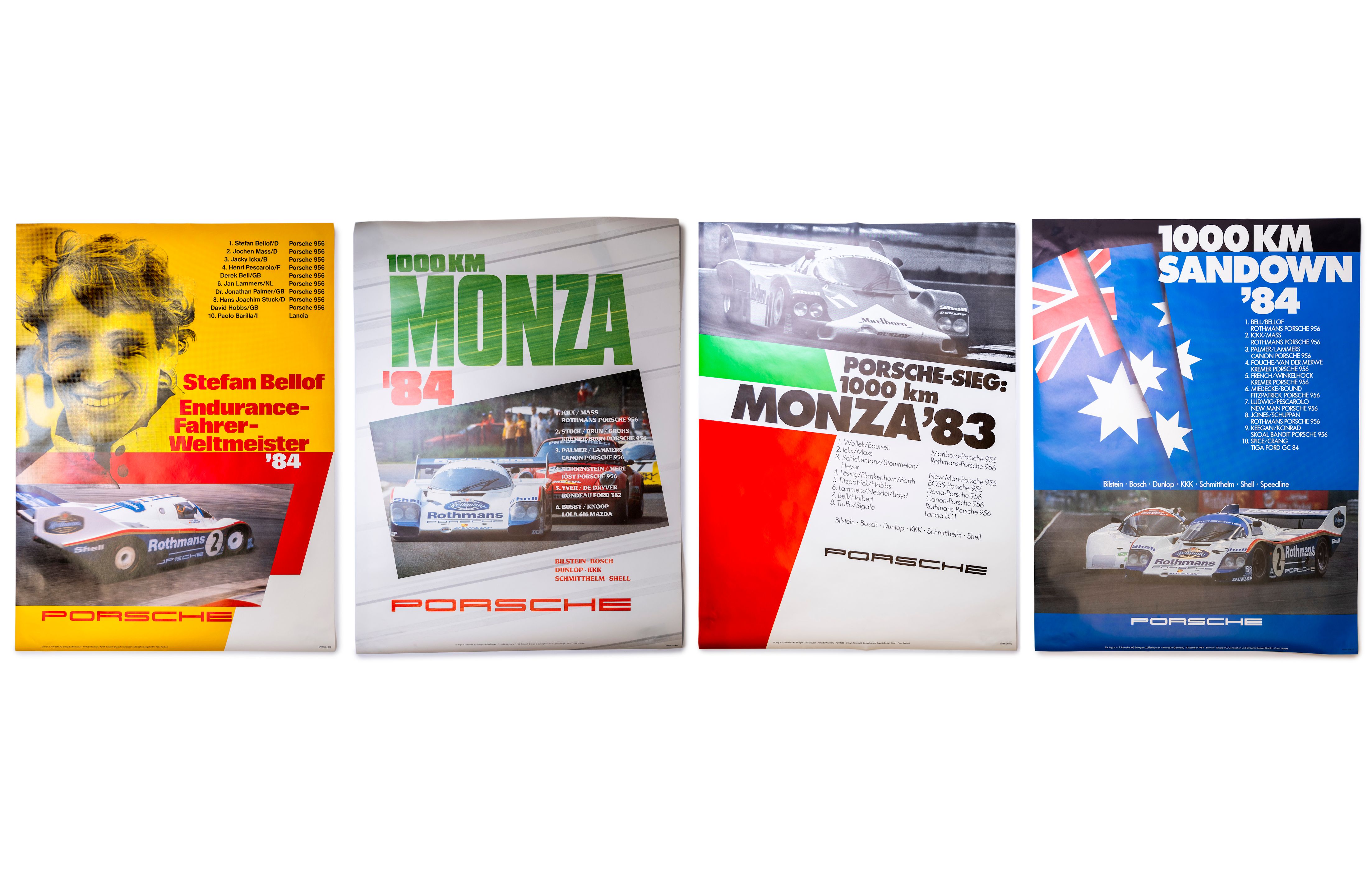 Bonhams Cars : A grouping of 4 Factory Porsche racing event posters ...