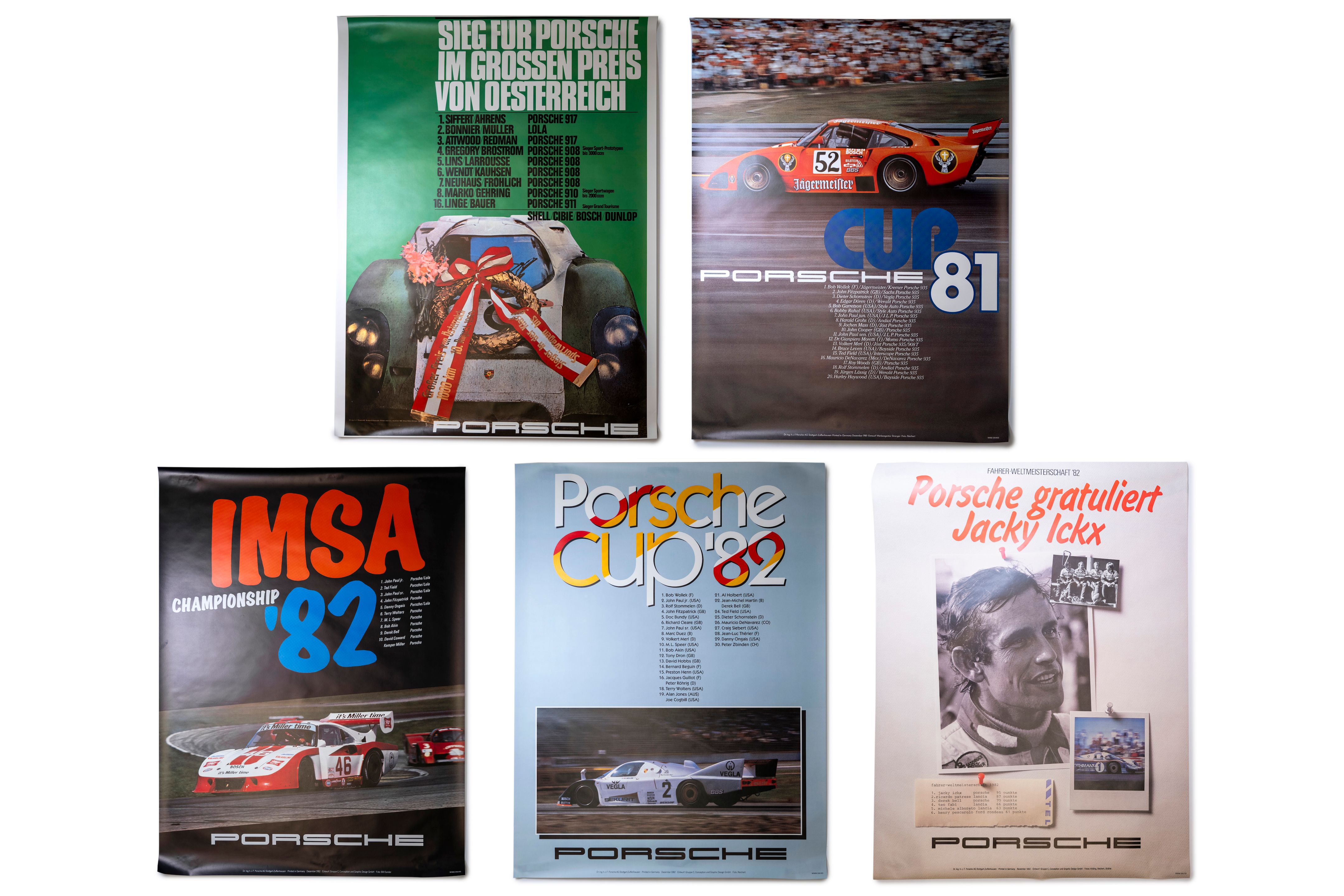 Bonhams Cars : A grouping of 5 Factory Porsche racing event posters ...