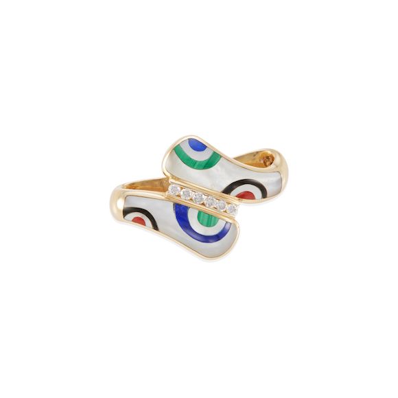 Bonhams : ASH ASHER: 14K GOLD, GEMSTONE AND DIAMOND INLAY SLIDER PENDANT