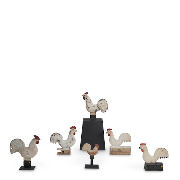 Bonhams Skinner : Six Cast Iron Rooster Windmill Weights Elgin Wind ...