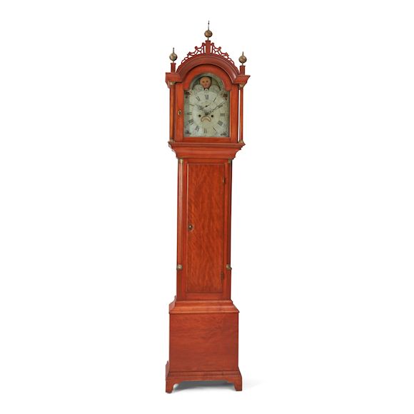 Bonhams Skinner : Red-stained Tall Case Clock clockworks by James ...