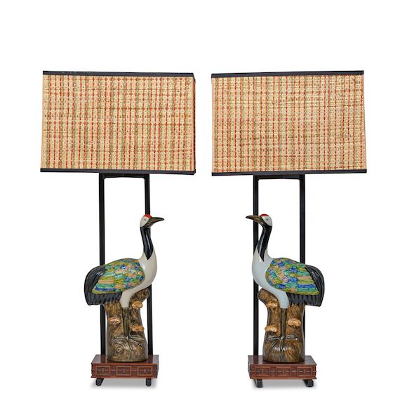Bonhams : TED GRABER (1920-2000) Pair of Crane Table Lampsfor William Haines Inc., porcelain ...