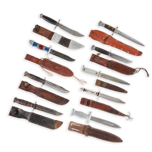 Bonhams Skinner : NINE WORLD WAR II USN THEATER-MADE FIGHTING KNIVES.
