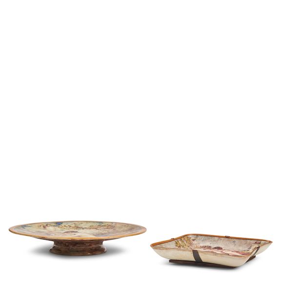 Bonhams Skinner : TWO WEDGWOOD QUEEN'S WARE EMILE LESSORE DECORATED DISHES