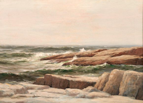 Bonhams Skinner : Warren W. Sheppard (1858-1937) Waves Against a Rocky ...