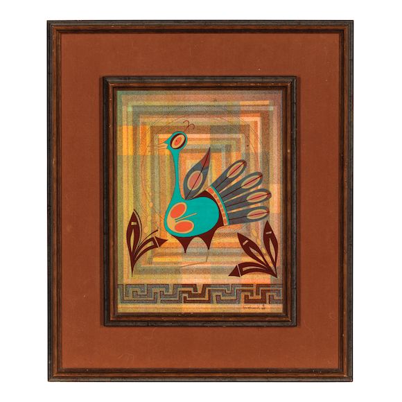 Bonhams : A Helen Hardin (Tsa-Sah-Wee-Eh) painting, "Sunday Afternoon Bird"