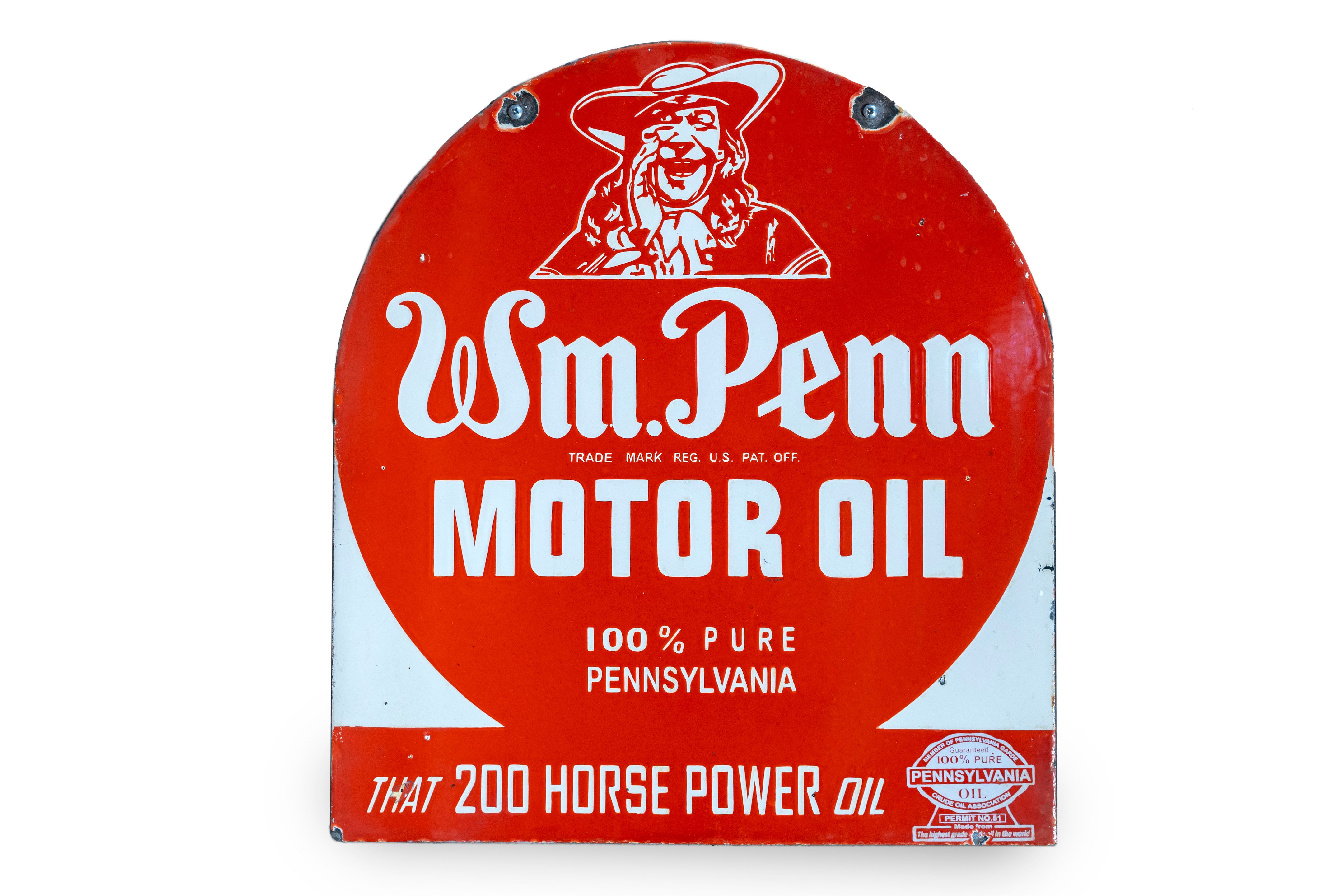 Bonhams Cars : A William Penn Motor Oil porcelain sign,