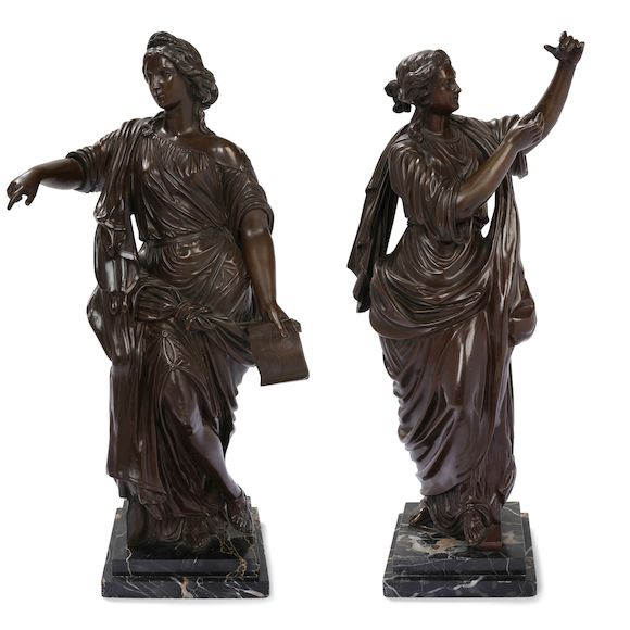 Bonhams : TWO FRENCH PATINATED BRONZE FIGURES OF CLASSICAL MAIDENS20th ...