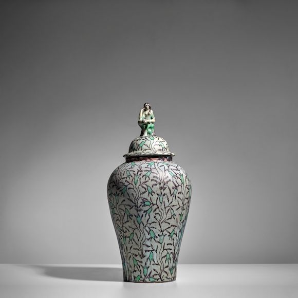 Bonhams : MAX LAEUGER (1864-1952) 'Flora Enthroned' Vase and Covercirca ...