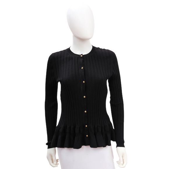 Bonhams : EMILIO PUCCI: RIBBED BLACK CARDIGAN WITH ROSE BUTTONS