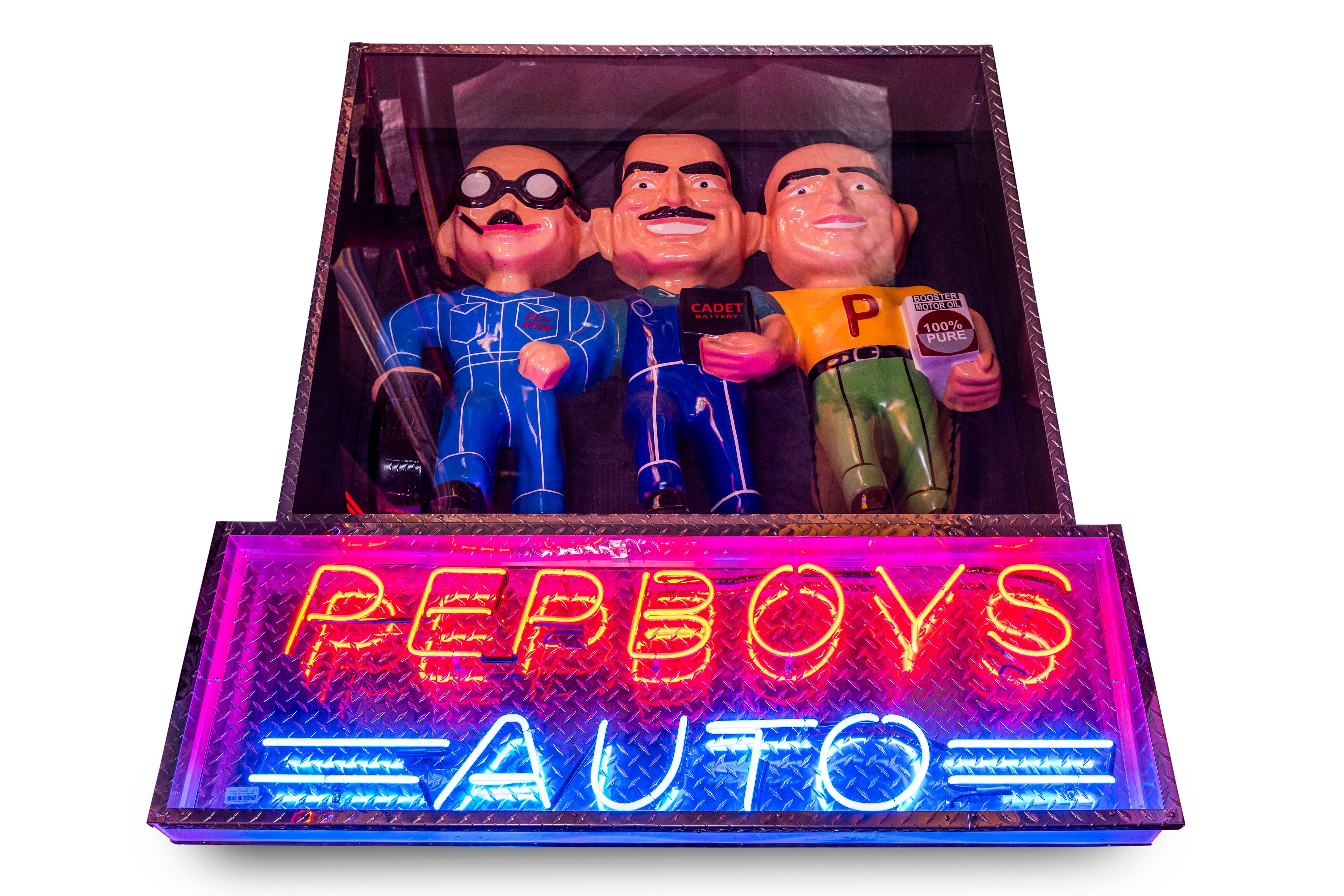 Bonhams Cars : A vintage Pep Boys advertising statues and neon sign,