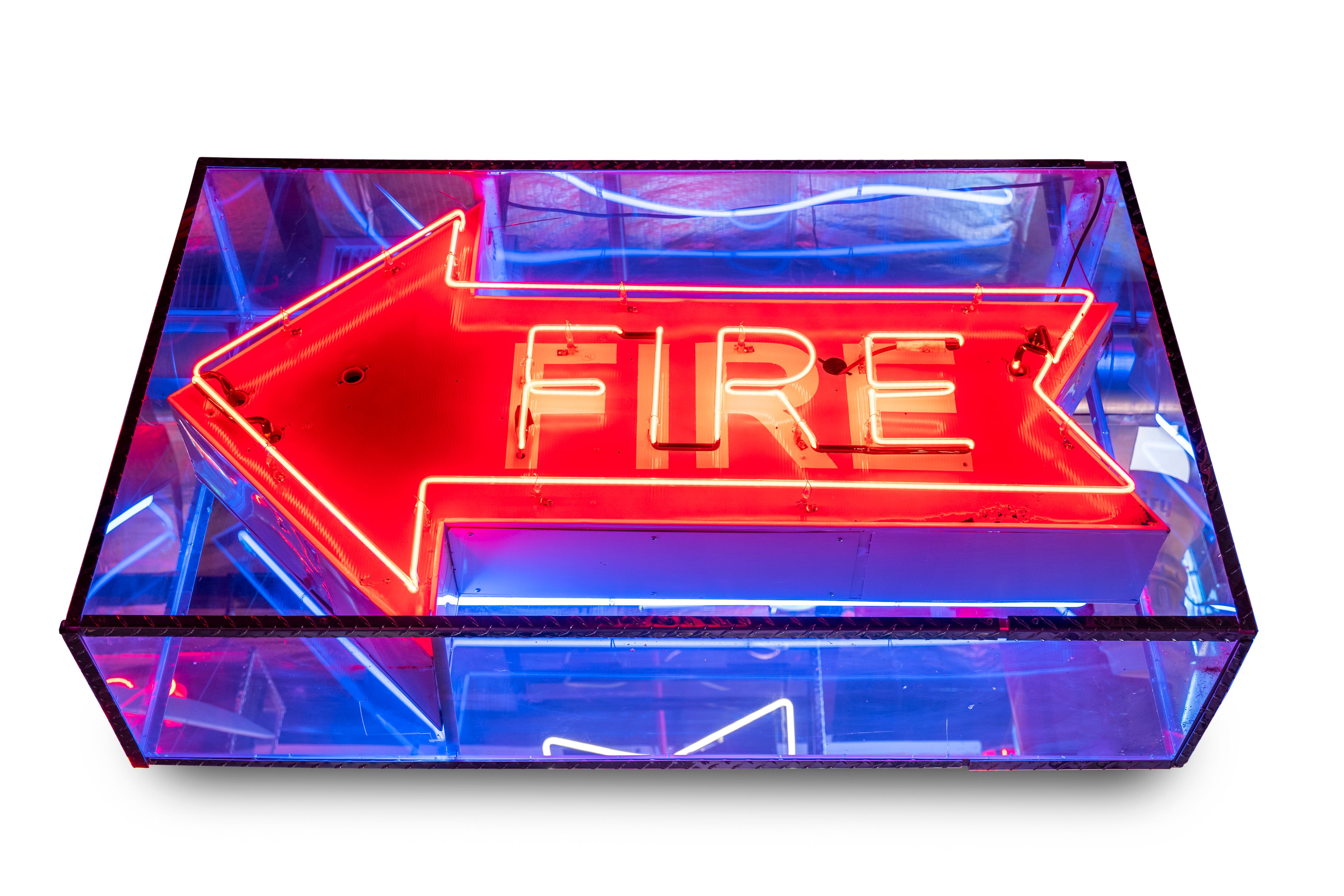 Bonhams Cars : A Police & Fire double-sided directional neon sign,