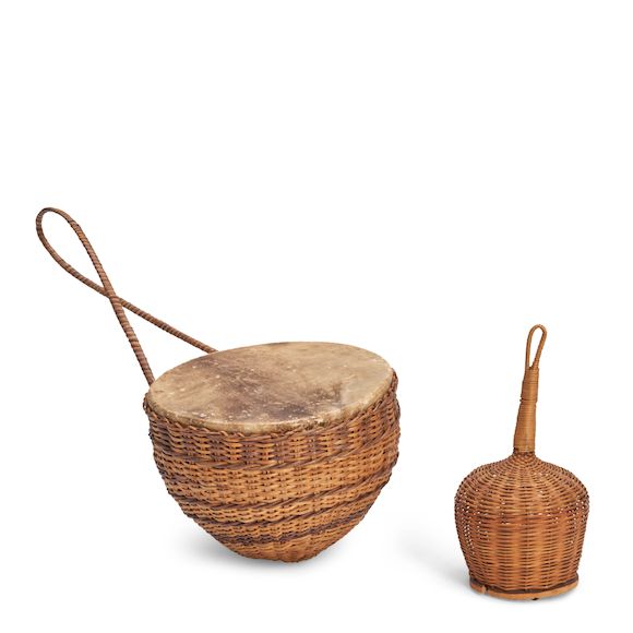Bonhams Skinner : THREE AFRICAN WOOD AND WOVEN INSTRUMENTS