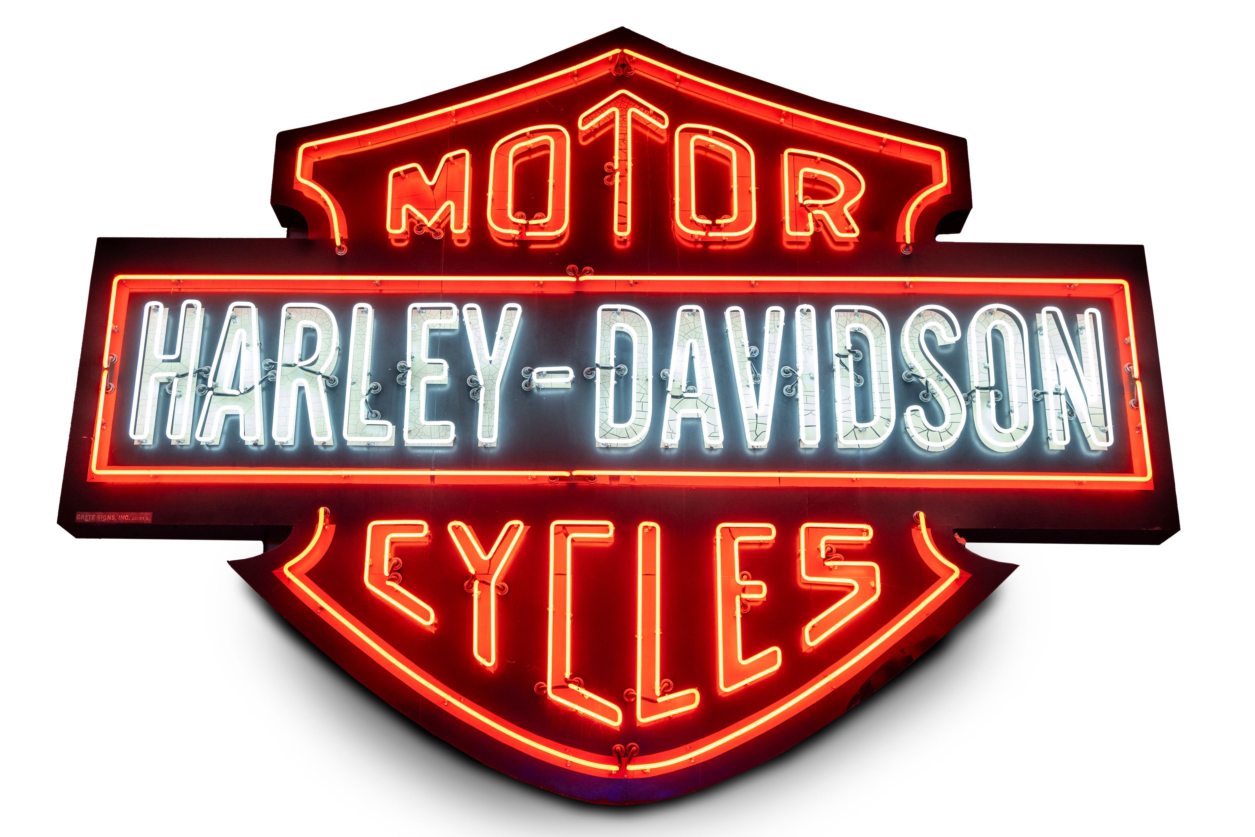 Bonhams Cars : A Large Harley-Davidson dealership neon sign,