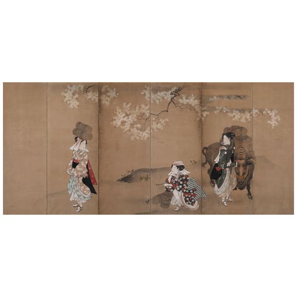 Bonhams : ANONYMOUS Beauties Gathering Firewood Edo period (1615-1868 ...