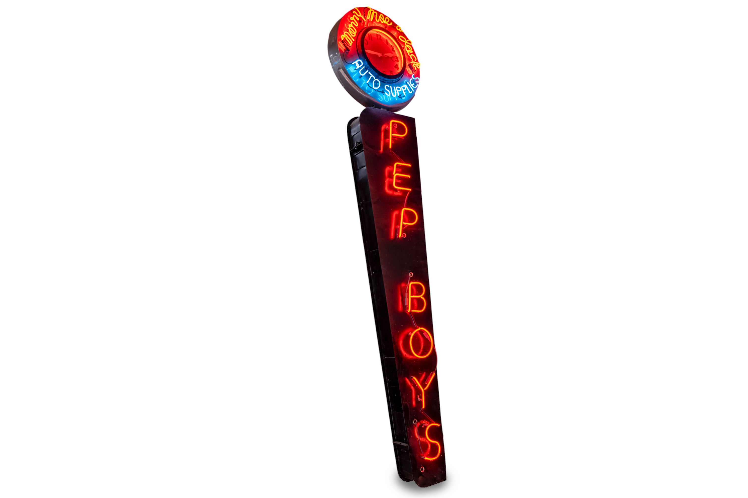 Bonhams Cars : A Pep Boys neon sign with clock,