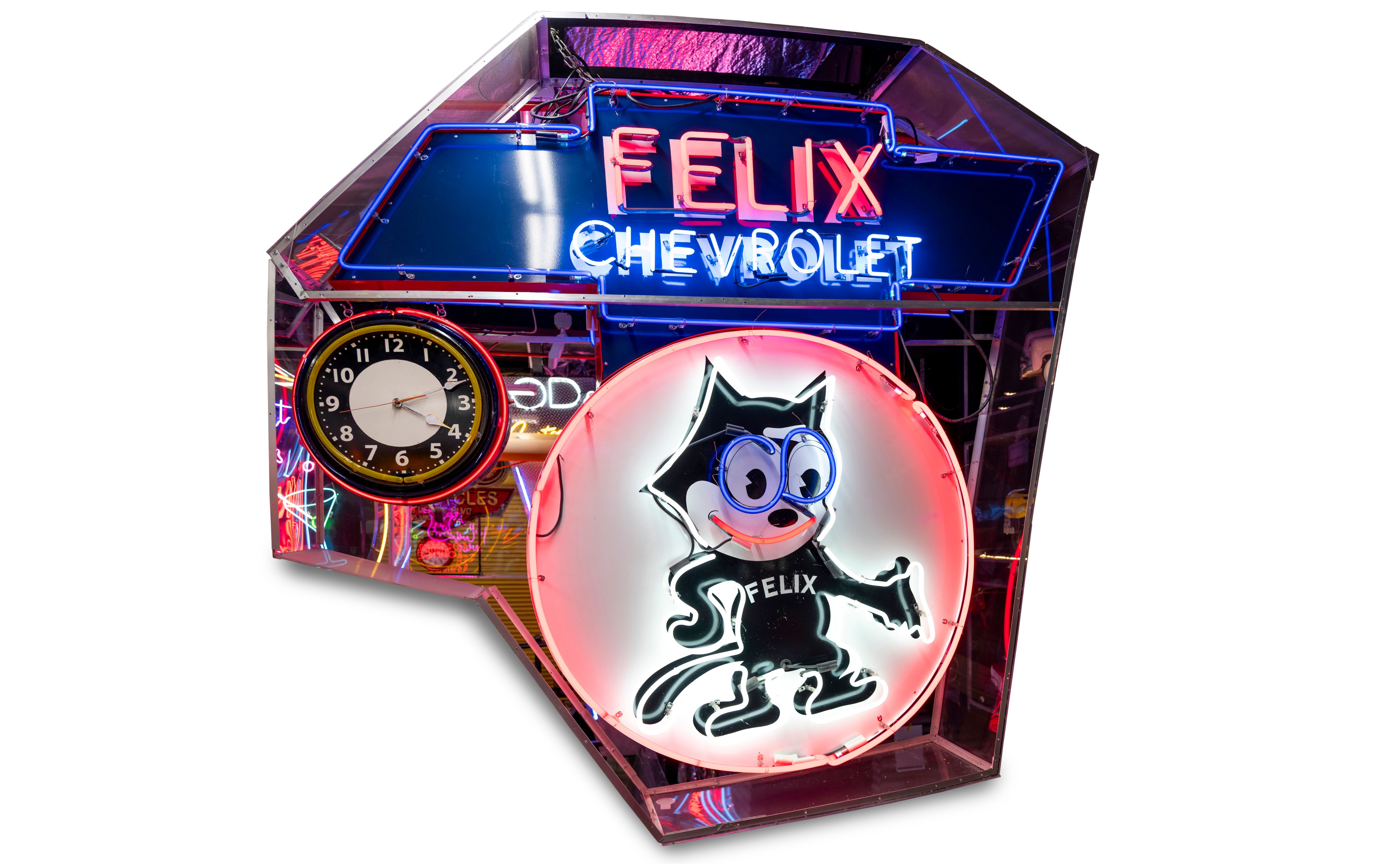 Bonhams Cars : A Felix Chevrolet neon clock sign,