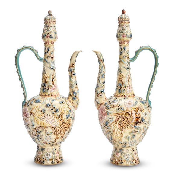 Bonhams Skinner : ZSOLNAY PECS Pair of Ewers and Coverscirca ...