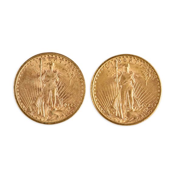 Bonhams Skinner : TWO UNITED STATES ST. GAUDENS $20 DOUBLE EAGLE GOLD ...