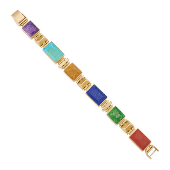 Bonhams : LEE ANGELO MARRACCINI: 18K GOLD AND HARDSTONE MODERNIST BRACELET