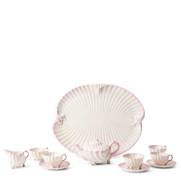 Bonhams Skinner : Belleek Neptune Tea Set with Tray, Ireland, 1891-1926,
