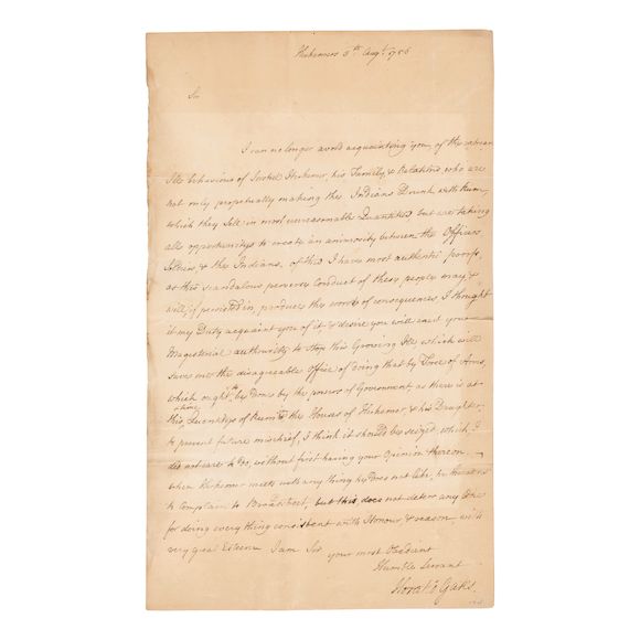 Bonhams : HORATIO GATES ON NATIVE AMERICAN RELATIONS. GATES, HORATIO ...