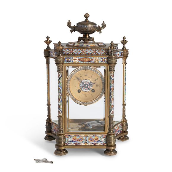 Bonhams Skinner : Japy Freres Champleve Enamel Mantel Clock, France ...